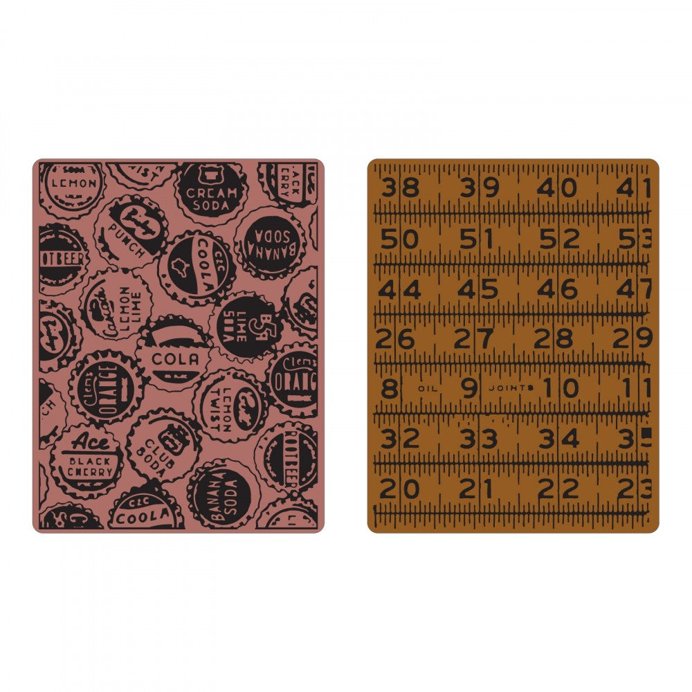 Sizzix - Tim Holtz - Embossing Folders - 2PK - Bottle Caps & Rulers Se ...